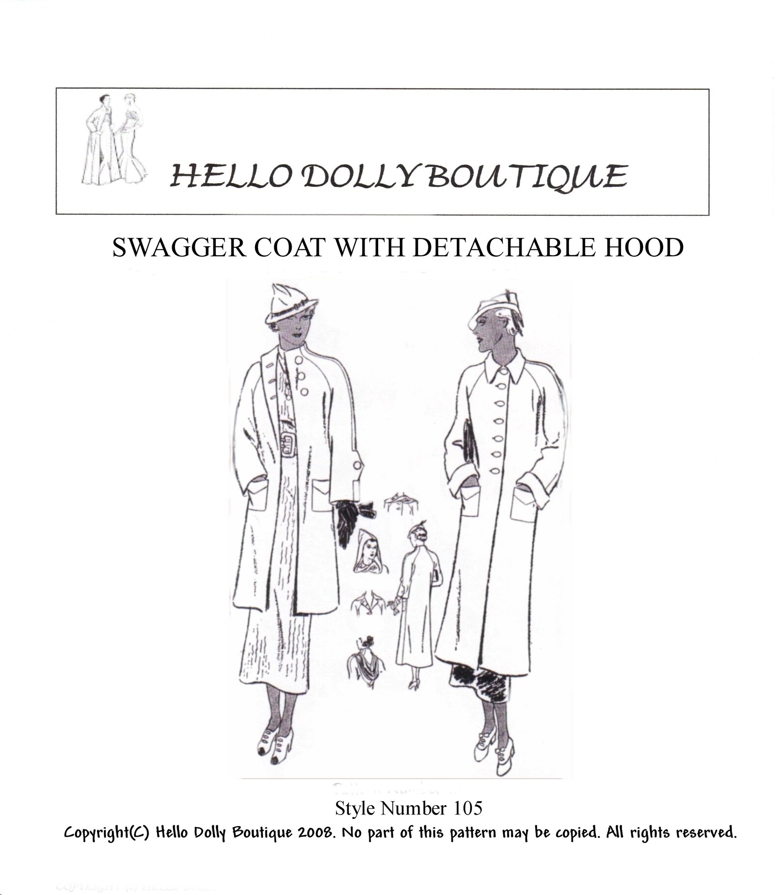 105 Doll Pattern Hello Dolly Boutique 1030"s Swagger Coat With Detached ...