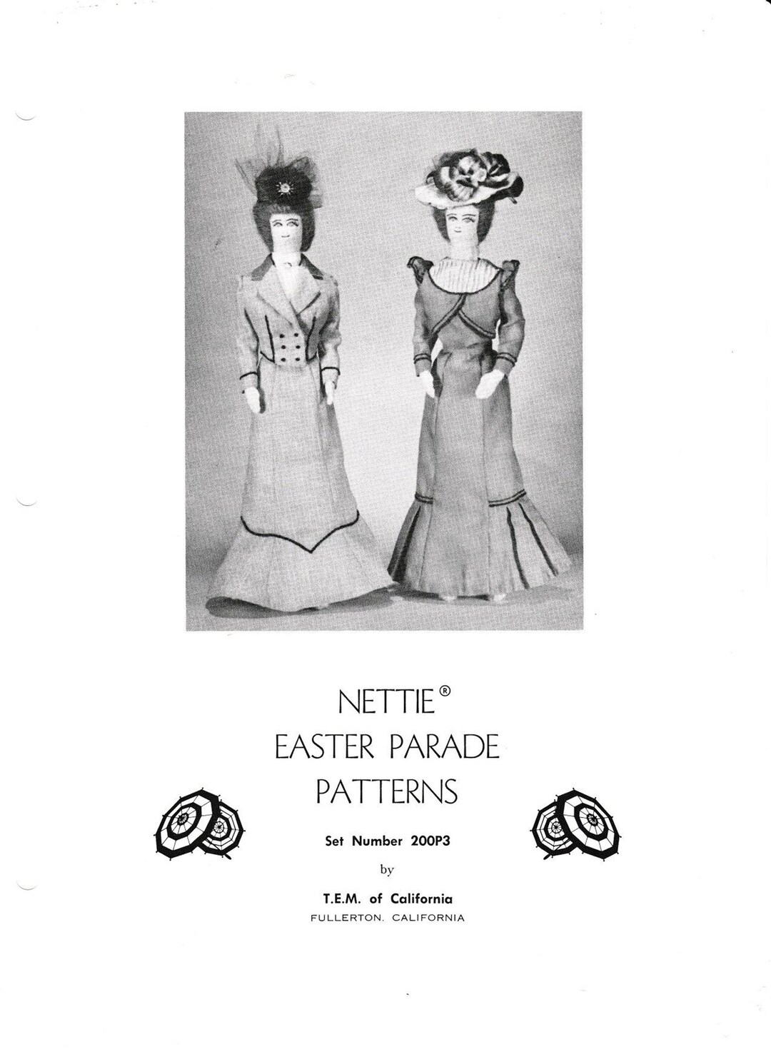 Nettie Easter Parade Doll Patterns Hats With 11 1/2" Cloth Doll PDF - Etsy