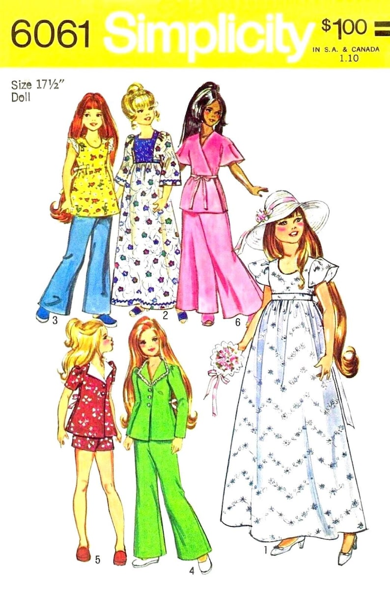 Vintage 1970s Crissy Clothes Pattern, 17-1/2” Dolls Simplicity 6061 PDF ...