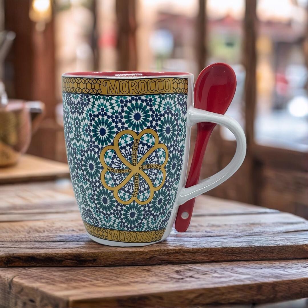 Moroccan Mosaic Mug With Spoon – Colourful Ceramic Coffee Tea Cup ...