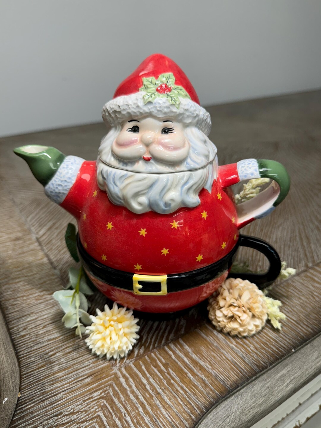 Vintage Christopher Radko Santa Combo Tea Pot Cup Traditions Holiday ...