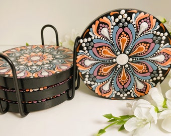 Premium Coasters Set of 6 Hand Painted Mandala Coasters Home Decor ...