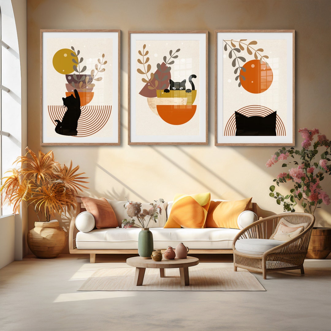 Set of 3/boho Art Cats/digital Download/wall Decor/digital Wall Art ...