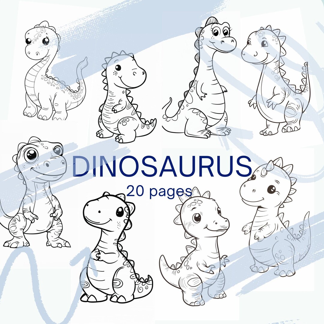 Dinosaur Coloring Pages, Set of 20, Creative Activity, Dinosaur ...
