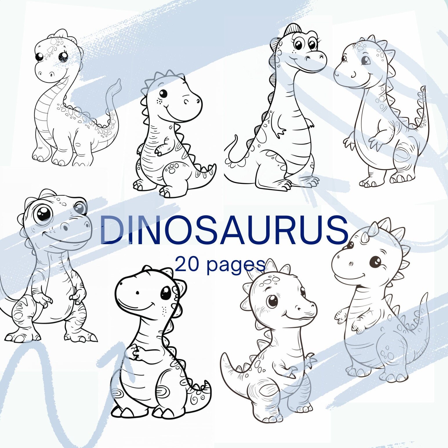 Dinosaur Coloring Pages, Set of 20, Creative Activity, Dinosaur ...