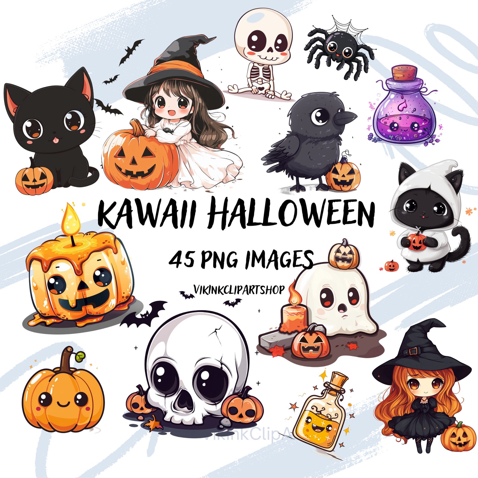 Kawaii Halloween Clipart Png, 45 Halloween Themed Commercial Use Clip ...