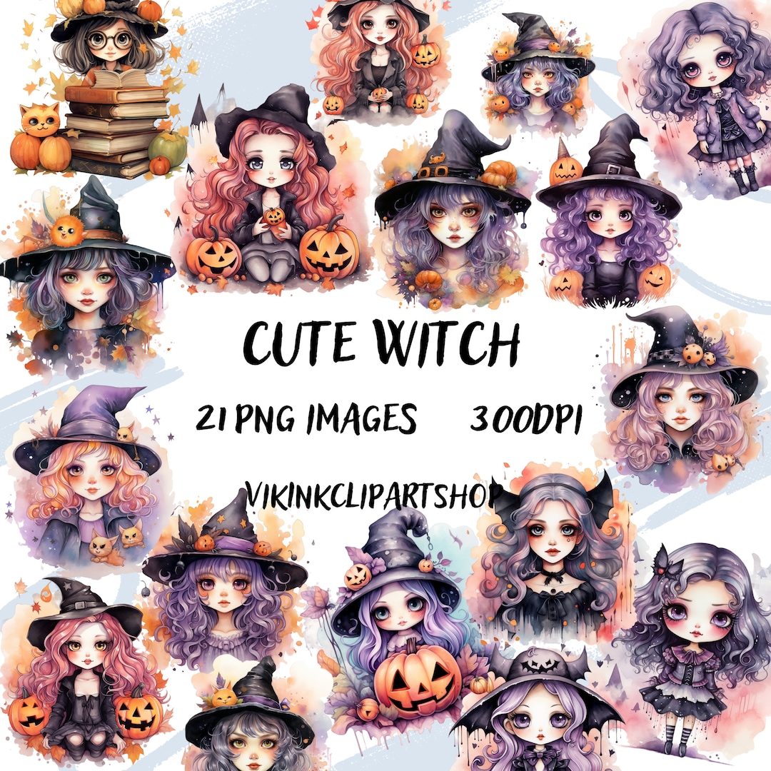 Cute Witch Halloween Clipart Png 21 Halloween Themed - Etsy