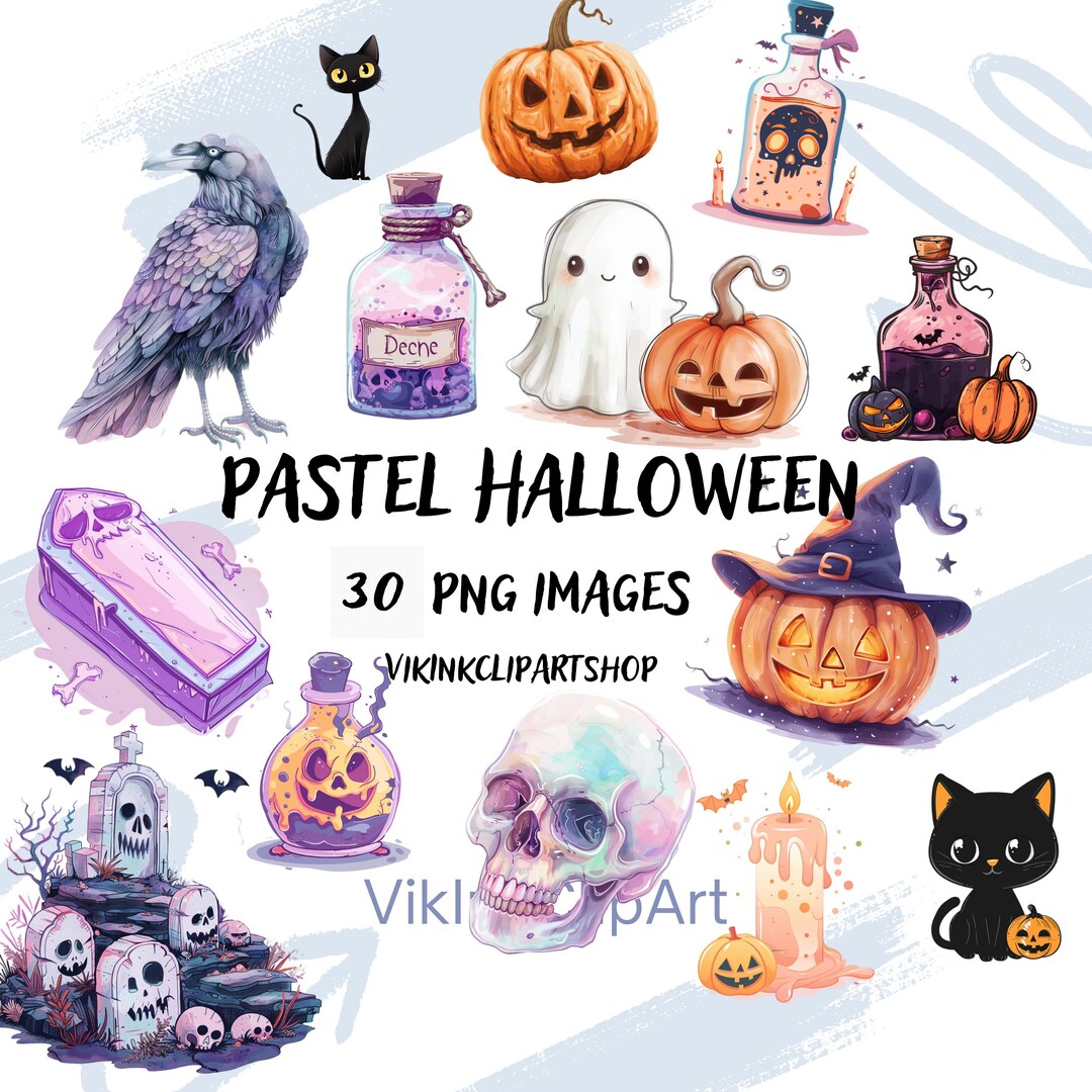 Cute Pastel Halloween Clipart Png, 30 Halloween Themed Commercial Use ...