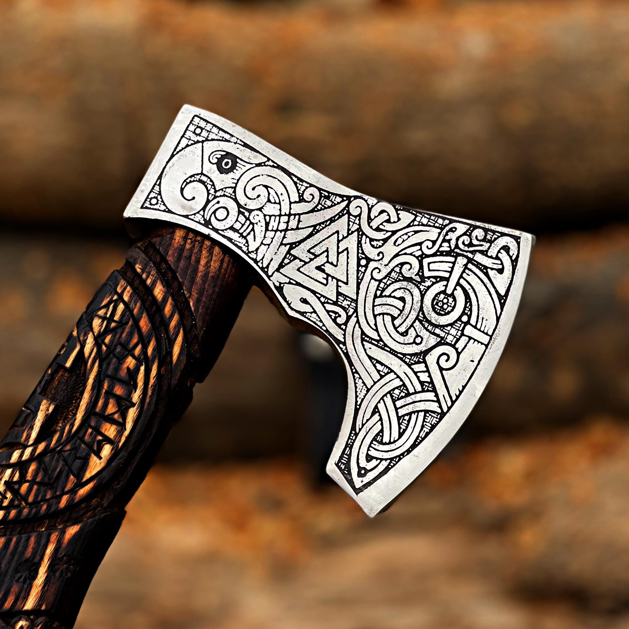 Hand Forged Engraved Viking Axe: Bald Eagle Handle, Leather Sheath - Etsy