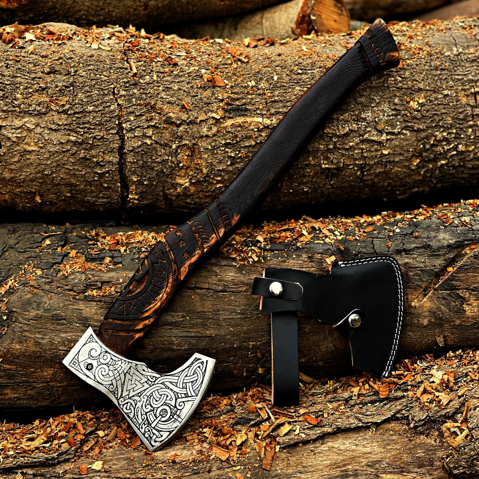 Hand Forged Engraved Viking Axe: Bald Eagle Handle, Leather Sheath - Etsy