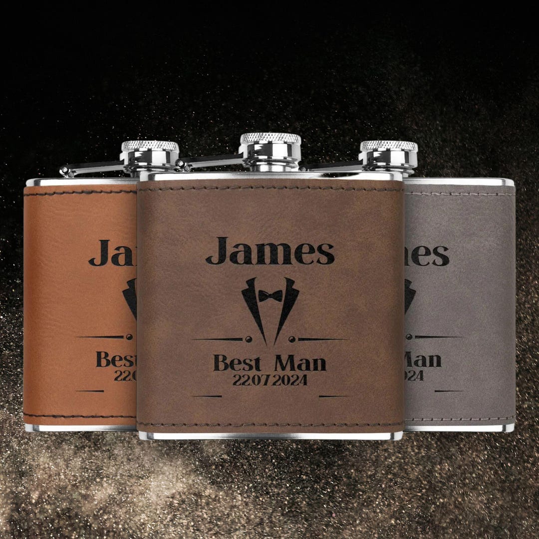 Personalized Leather Flask for Men, Groomsman Proposal, Best Man ...