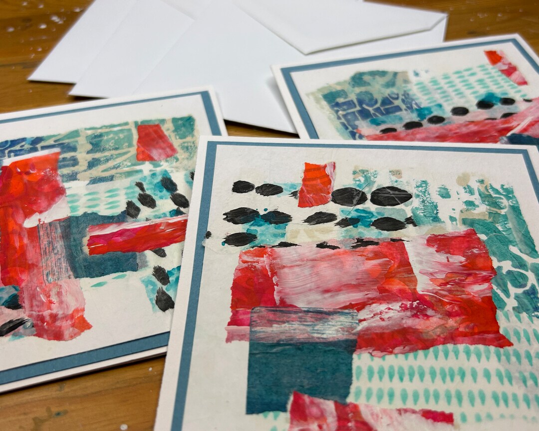 Set of 3 Colorful Collage Art Cards Originals 5x5 Cards - Etsy