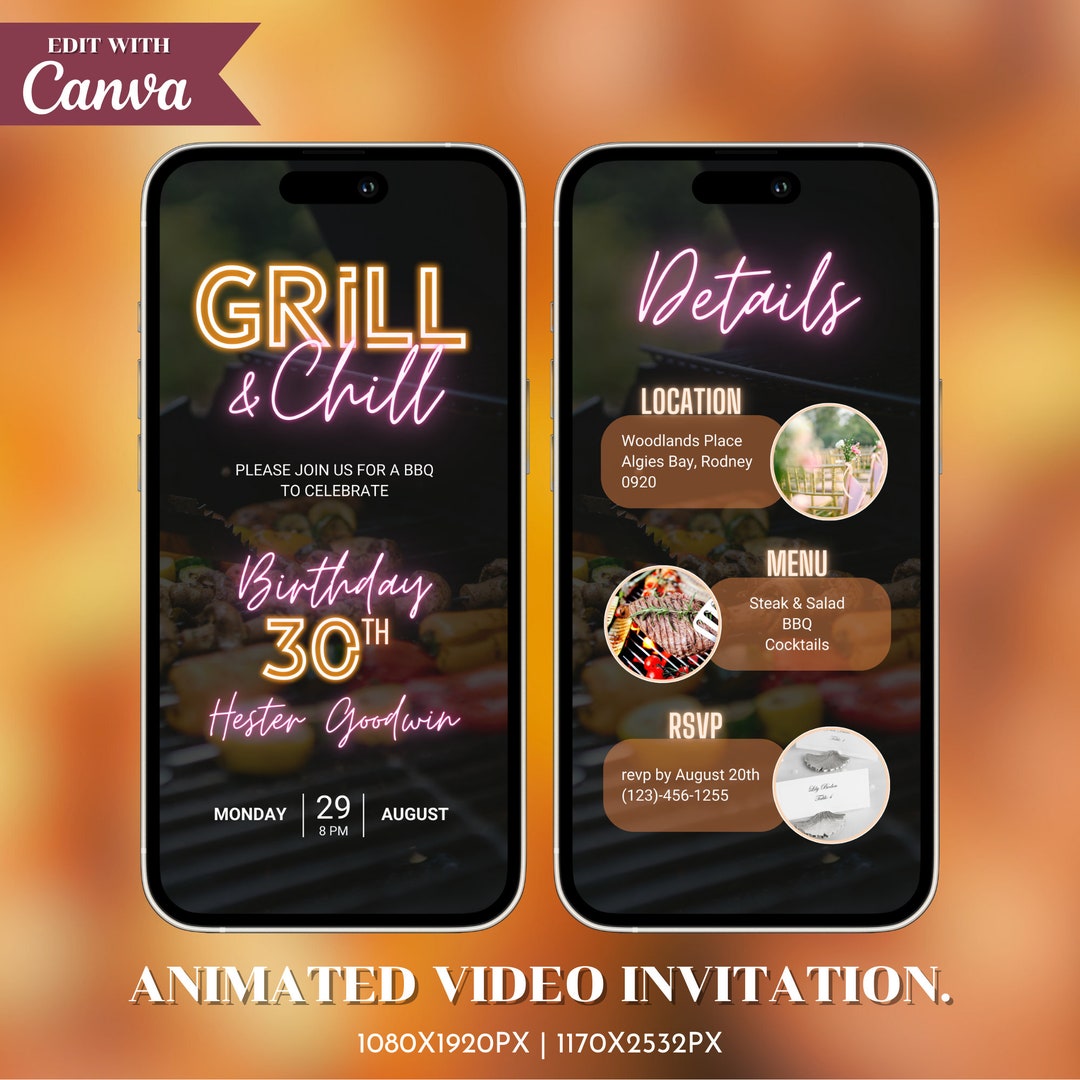 Bbq Invitation Template, Grill and Chill, Editable Invitation, Animated ...
