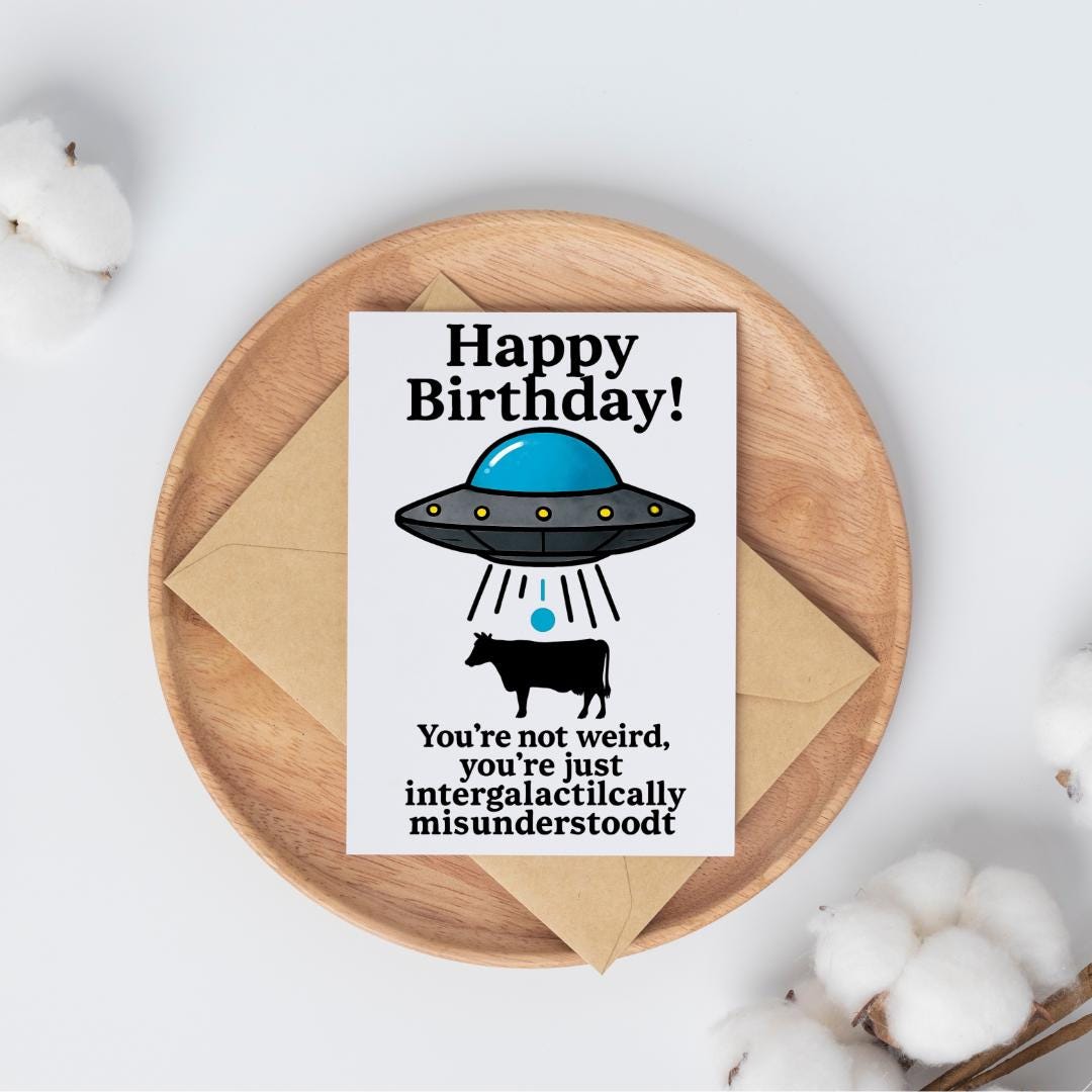 Digital Funny UFO Birthday Card - Weird Alien Themed - Etsy