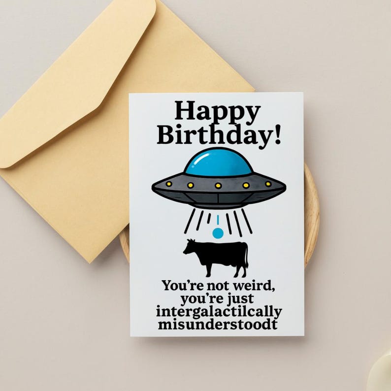 Digital Funny UFO Birthday Card - Weird Alien Themed - Etsy