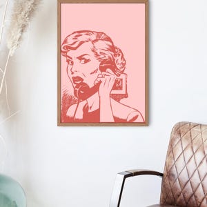 Retro Woman Poster Vintage Pink Poster 50s Wall Art Digital Print Red ...