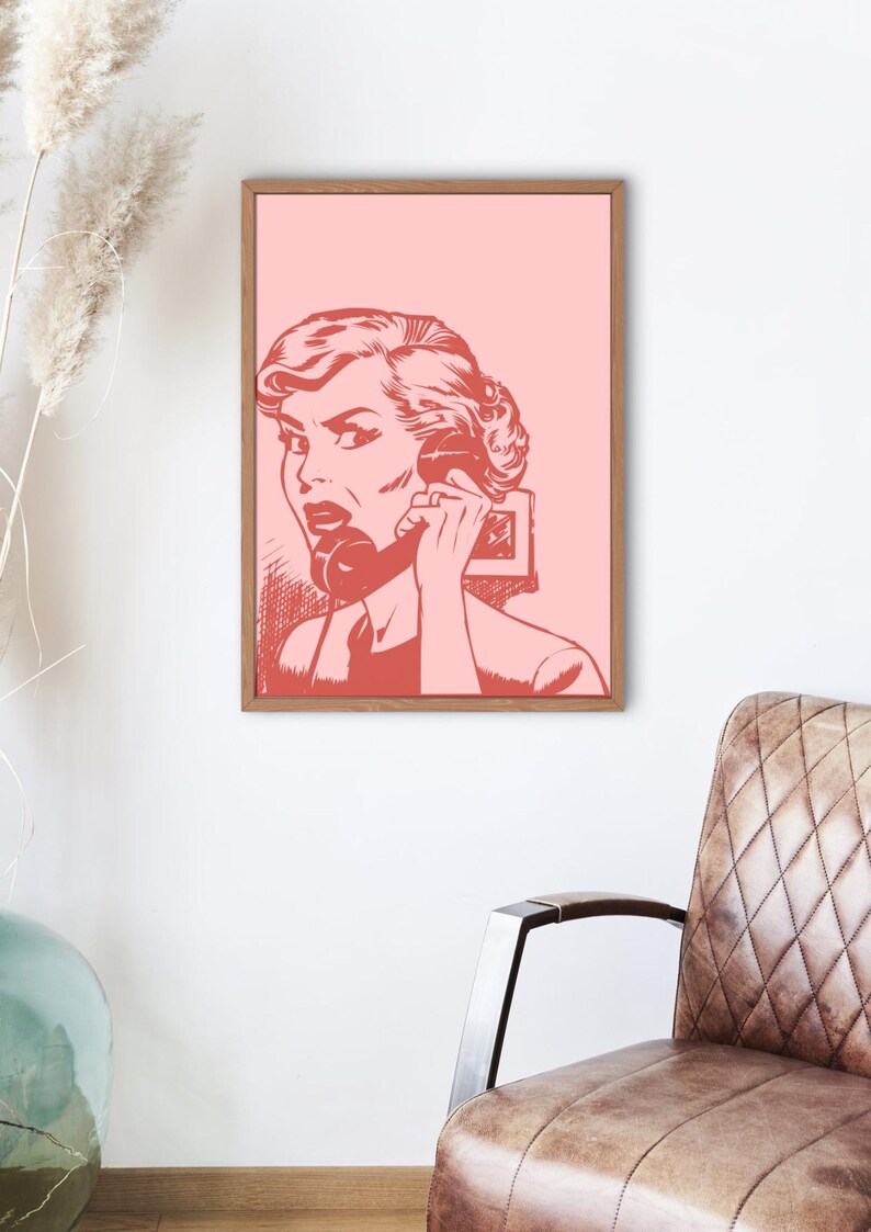 Retro Woman Poster Vintage Pink Poster 50s Wall Art Digital Print Red ...
