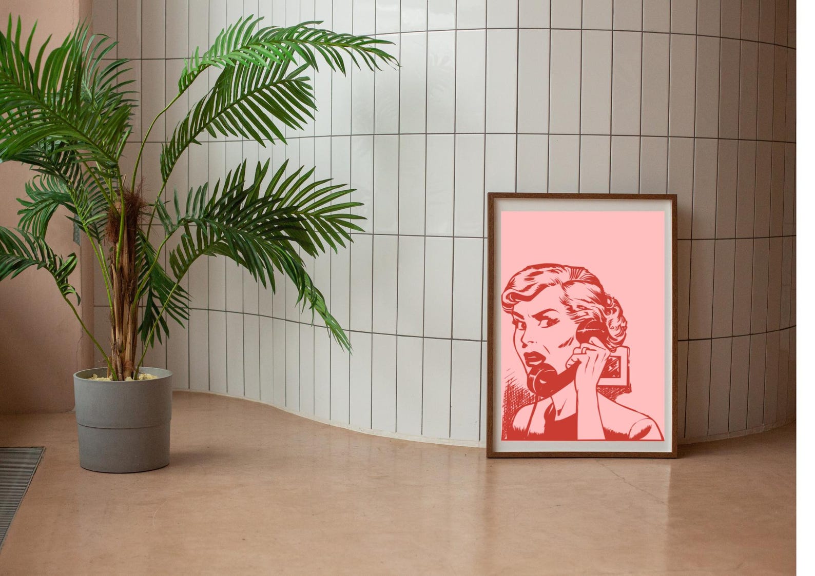 Retro Woman Poster Vintage Pink Poster 50s Wall Art Digital Print Red ...