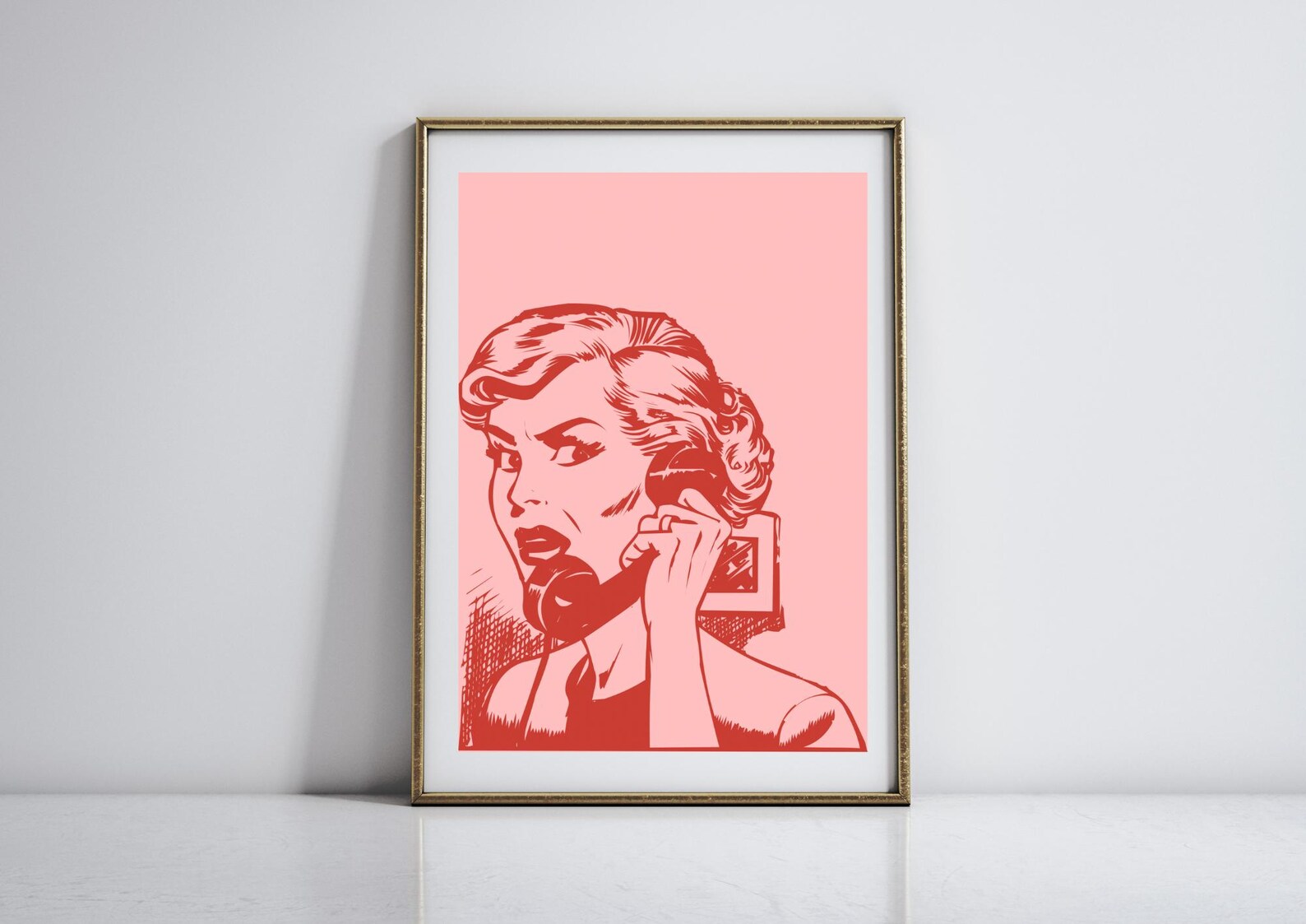 Retro Woman Poster Vintage Pink Poster 50s Wall Art Digital Print Red ...