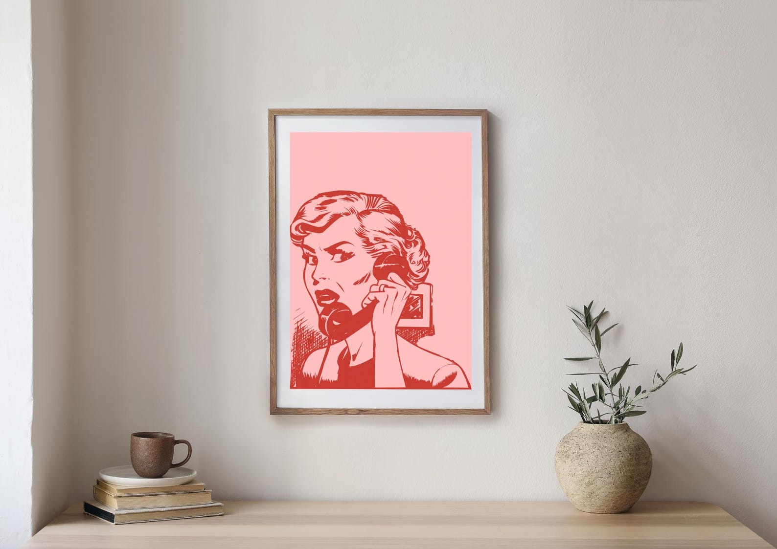 Retro Woman Poster Vintage Pink Poster 50s Wall Art Digital Print Red ...