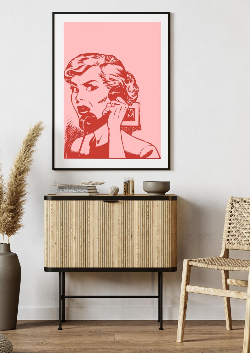 Retro Woman Poster Vintage Pink Poster 50s Wall Art Digital Print Red ...