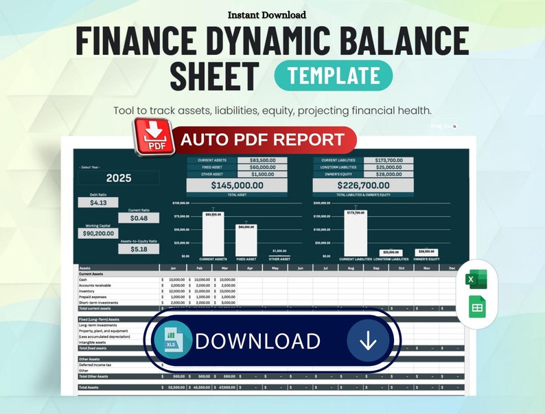 Financial Balance Sheet Dashboard Excel Template With Auto PDF Report ...