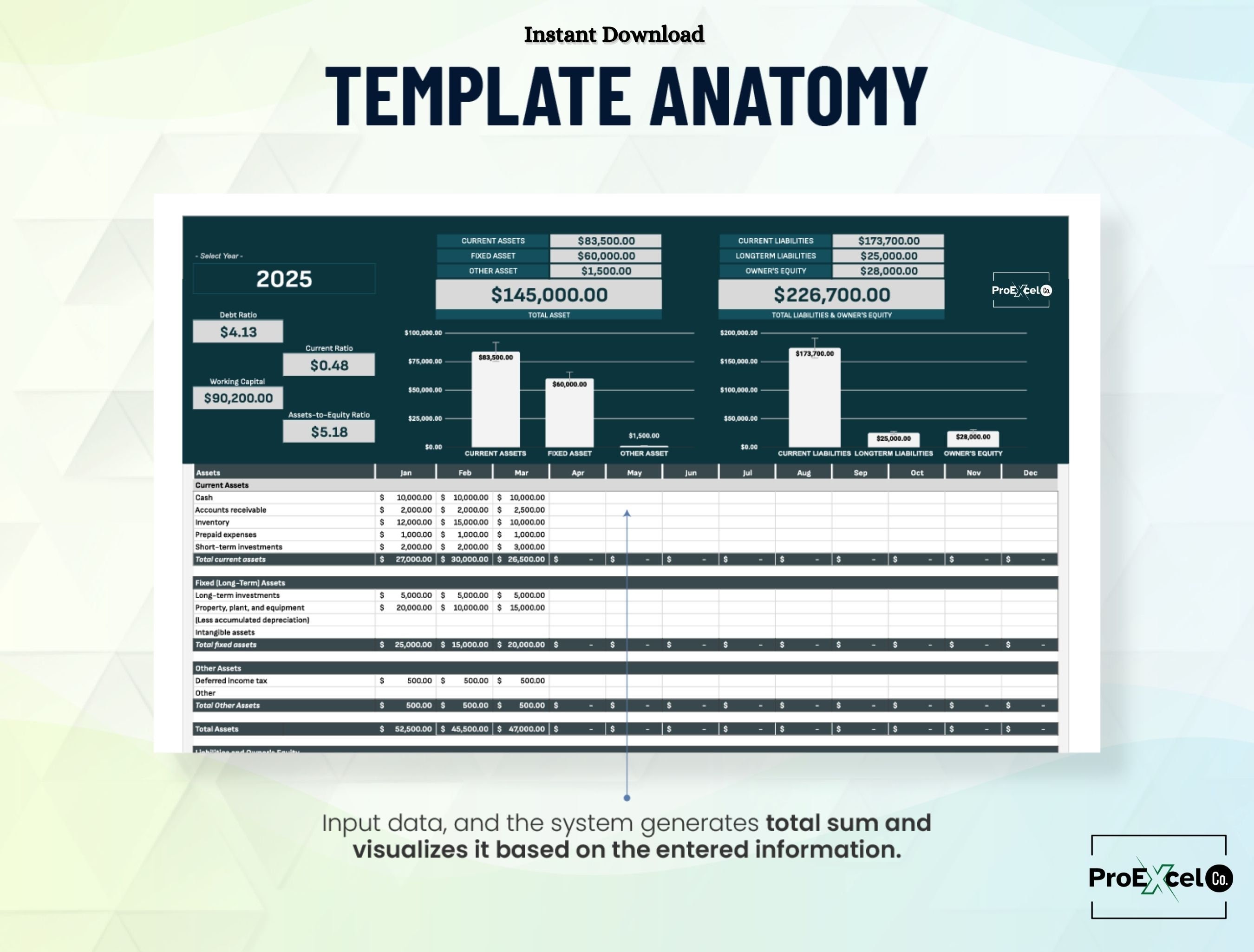 Financial Balance Sheet Dashboard Excel Template With Auto PDF Report ...
