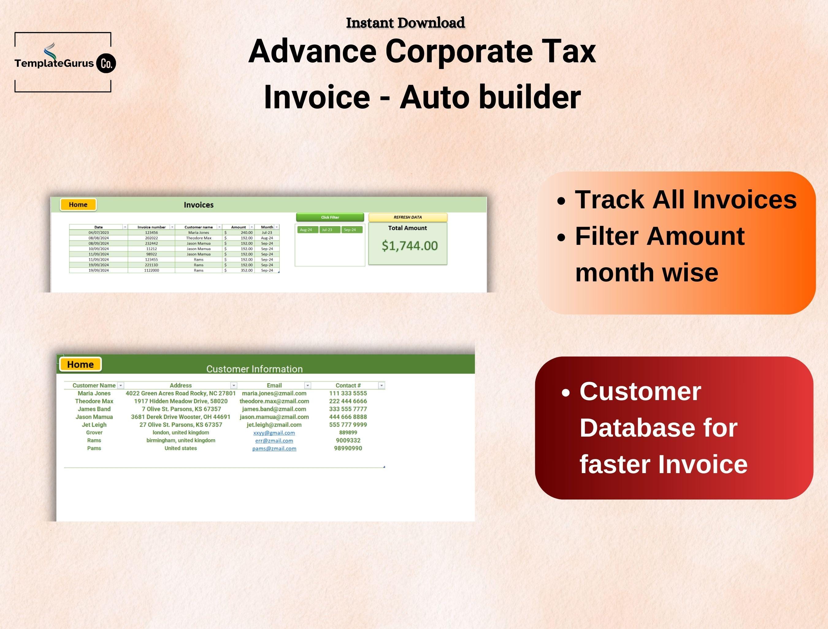 Corporate Tax Invoice Generator Excel Template Auto PDF Generation ...