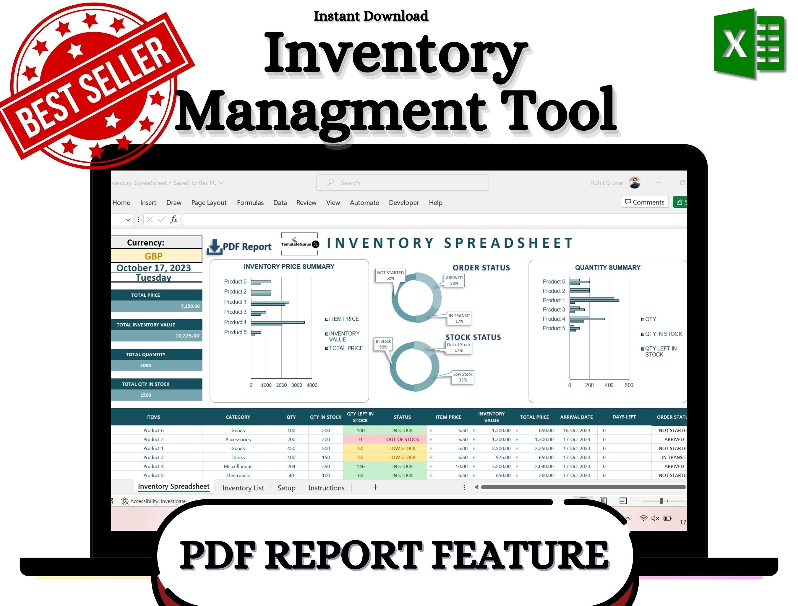 Inventory Management Excel Tool Template With Multi Current Feature and ...