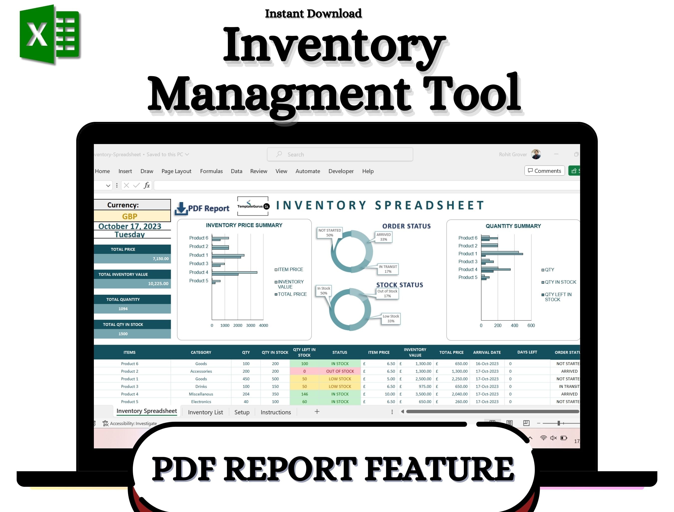 Inventory Management Excel Tool Template With Multi Current Feature and ...