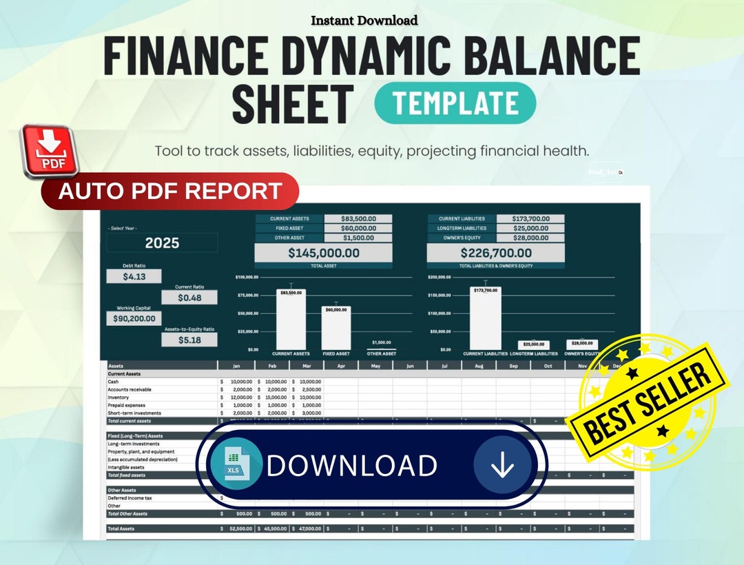 Financial Balance Sheet Dashboard Excel Template With Auto PDF Report ...