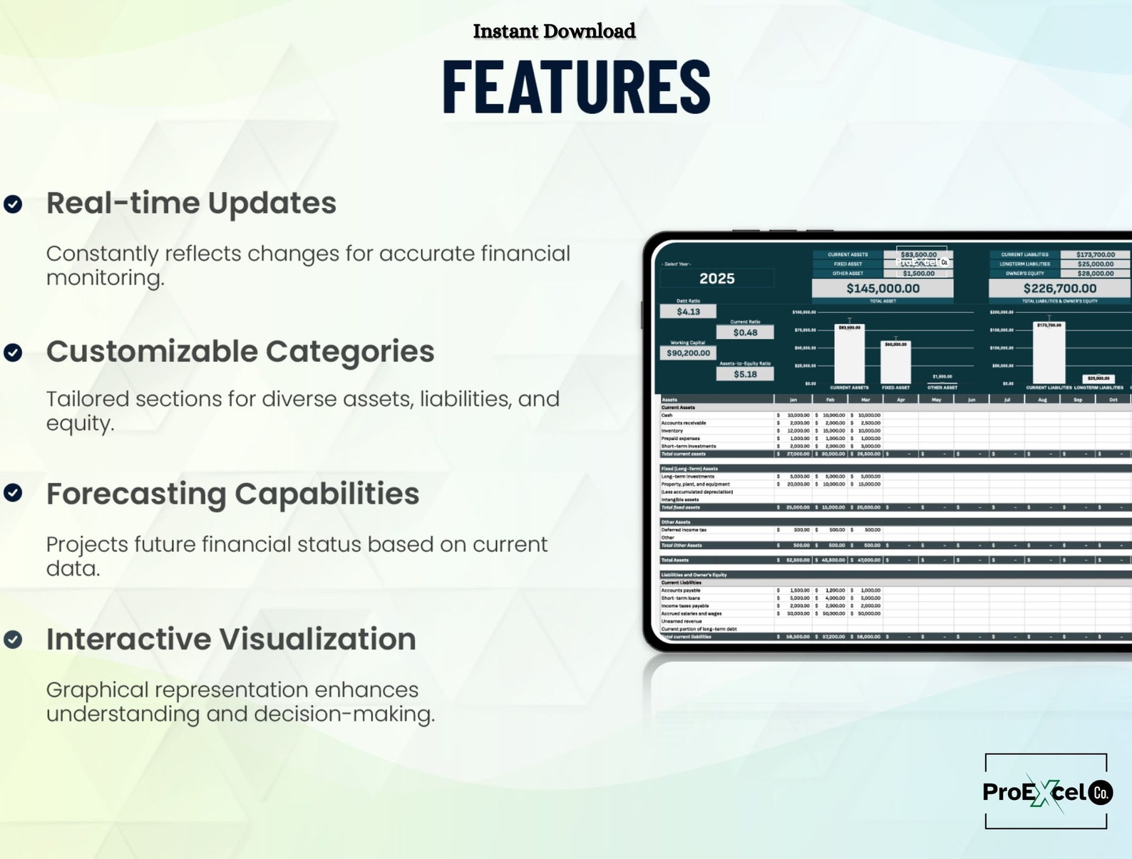 Financial Balance Sheet Dashboard Excel Template With Auto PDF Report ...
