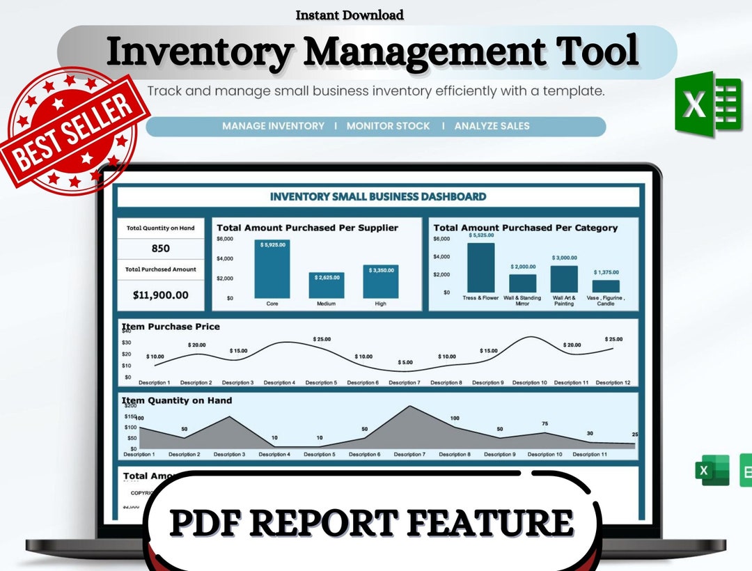 Inventory Management Excel Tool Template With Dashboard and Auto PDF ...