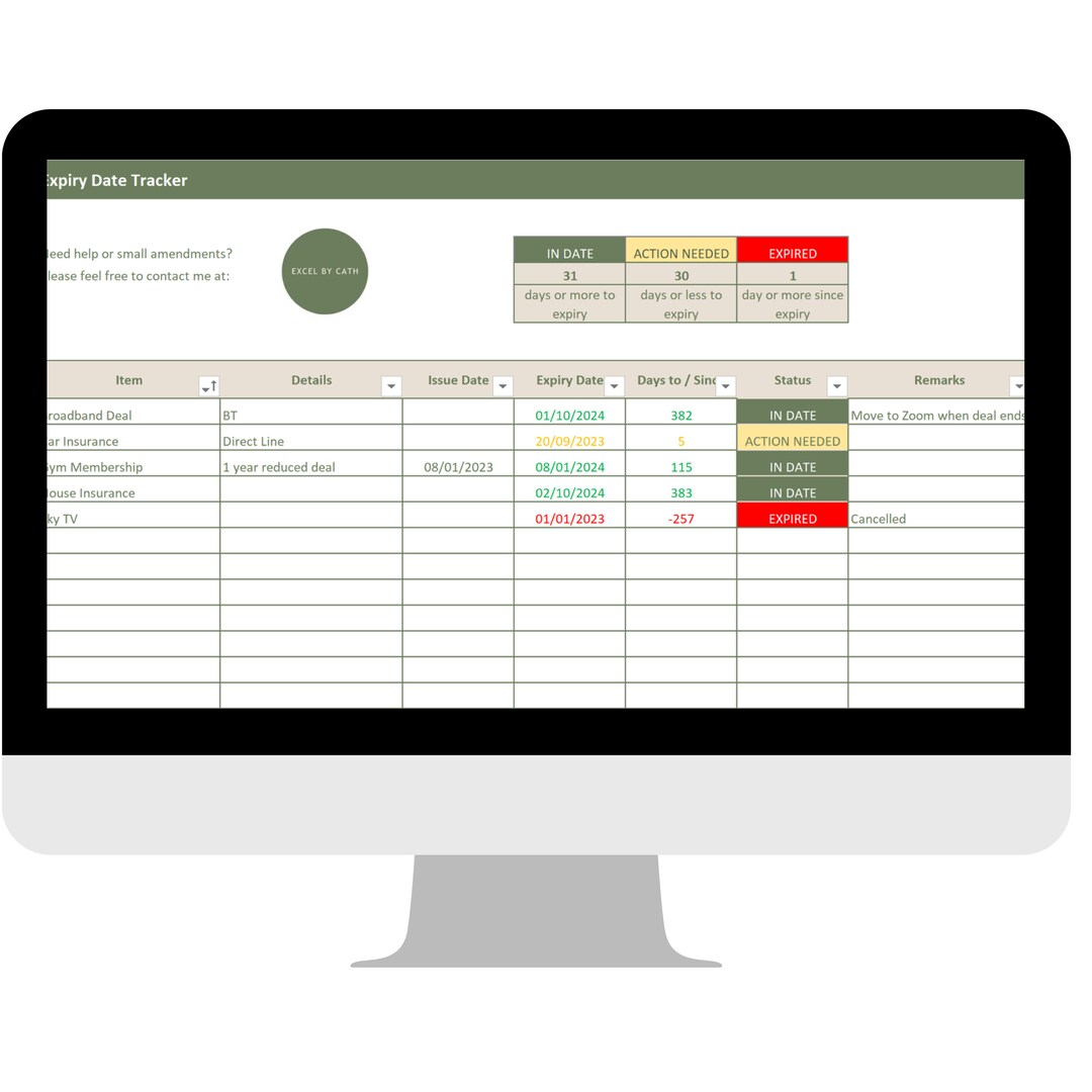 Expiration Date Tracker Excel, Document Due Date Tracker, Employee ...