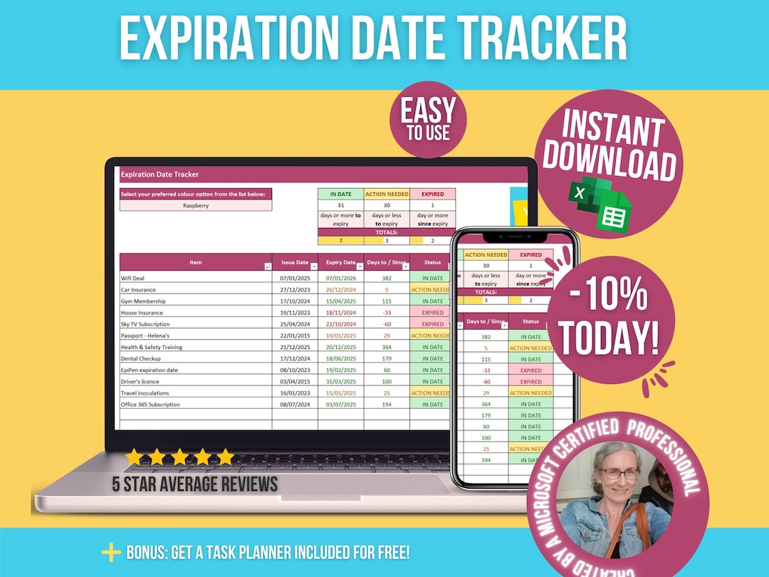 Expiration Date Tracker: Excel & Google Sheets Template (digital ...