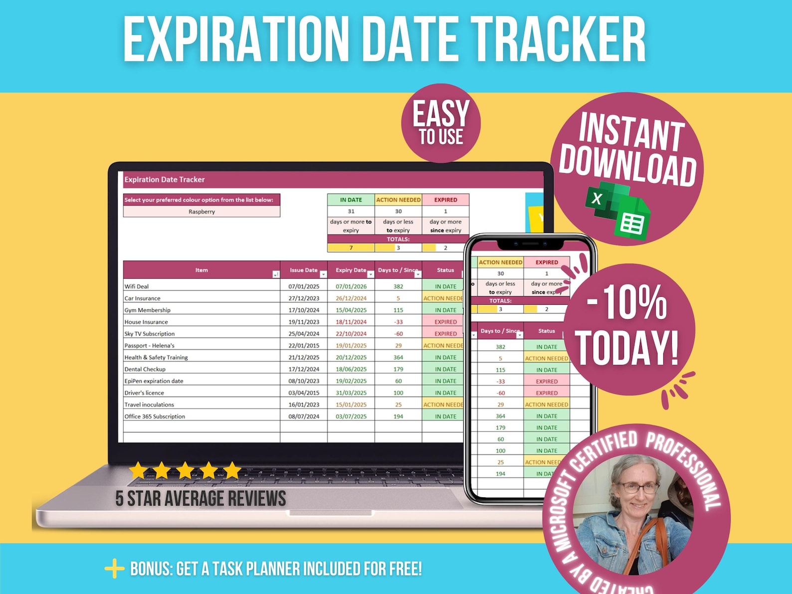 Expiration Date Tracker: Excel & Google Sheets Template (digital ...