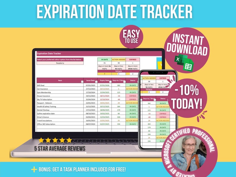 Expiration Date Tracker: Excel & Google Sheets Template (digital ...