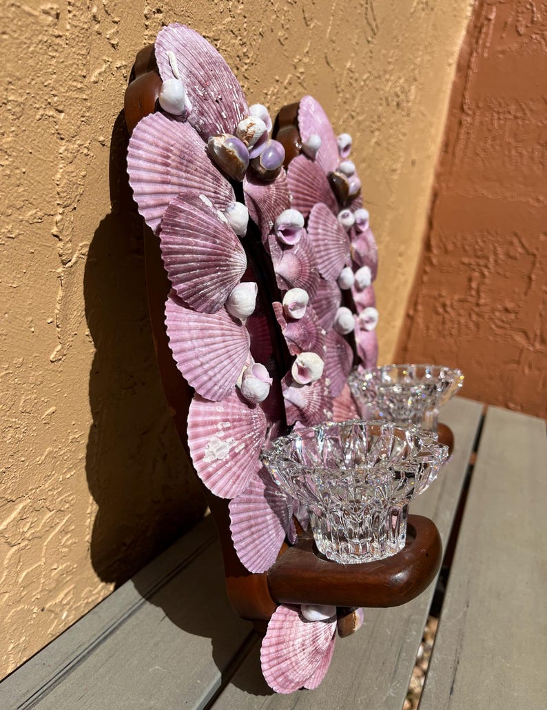 Purple Haze Scallop Shell Crystal Candle Sconces Pair Vintage Mirror ...