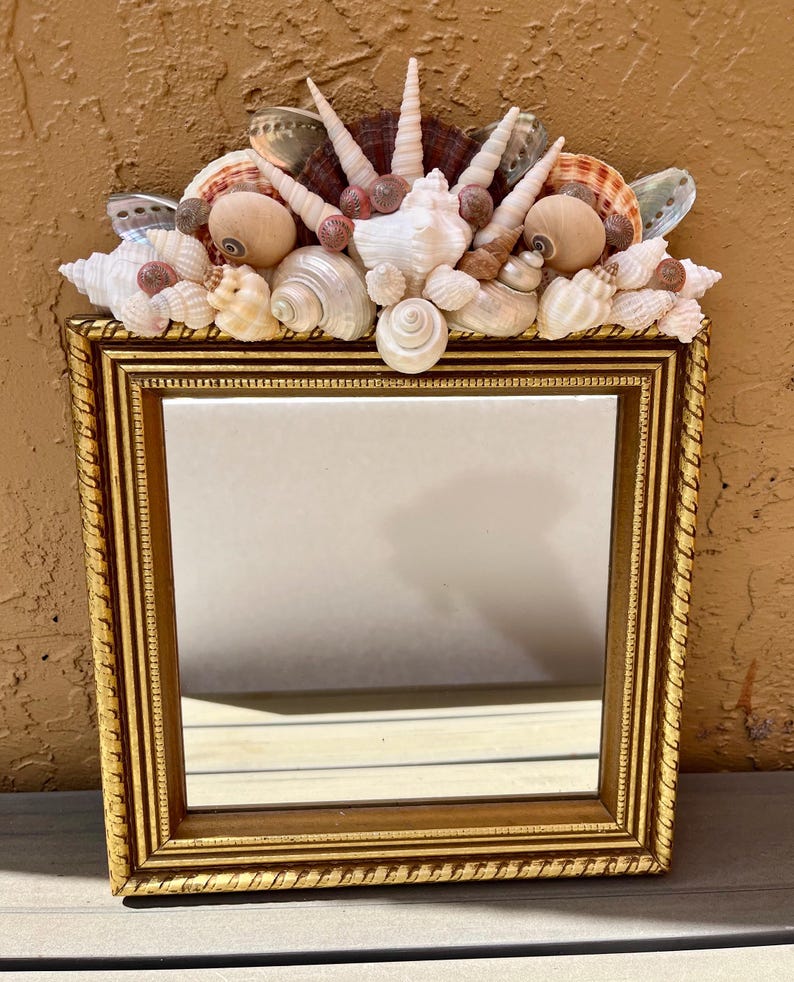 Gold Ornate Seashell Delfina Crown Square Beveled Mirror - Etsy