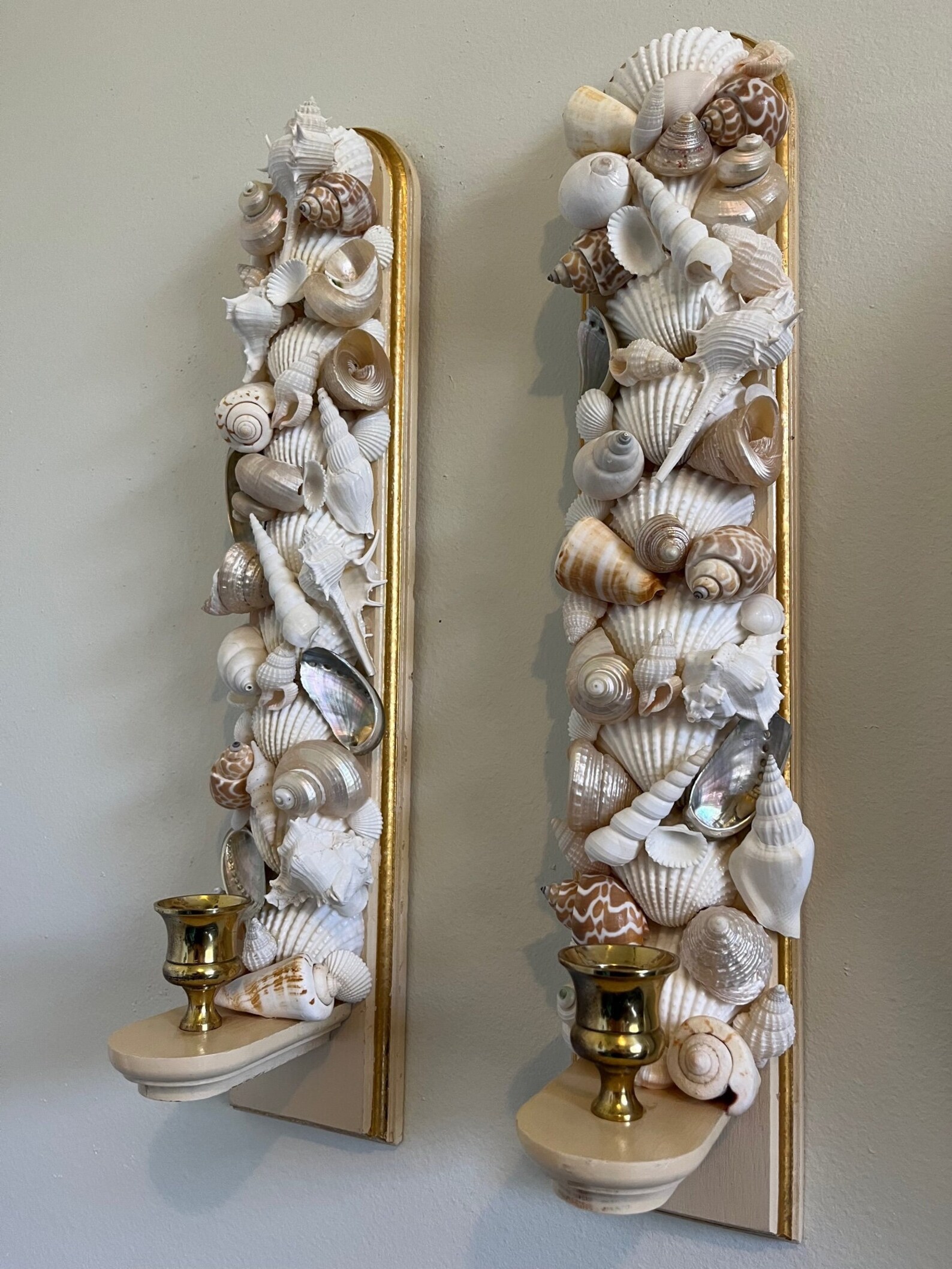 Seashell Embellished Pair of Candle Sconces Beach House Decor Costal ...