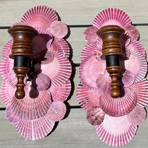 Scallop Shell Pinks Candle Sconces With Pink Tulip Swirled Glass ...