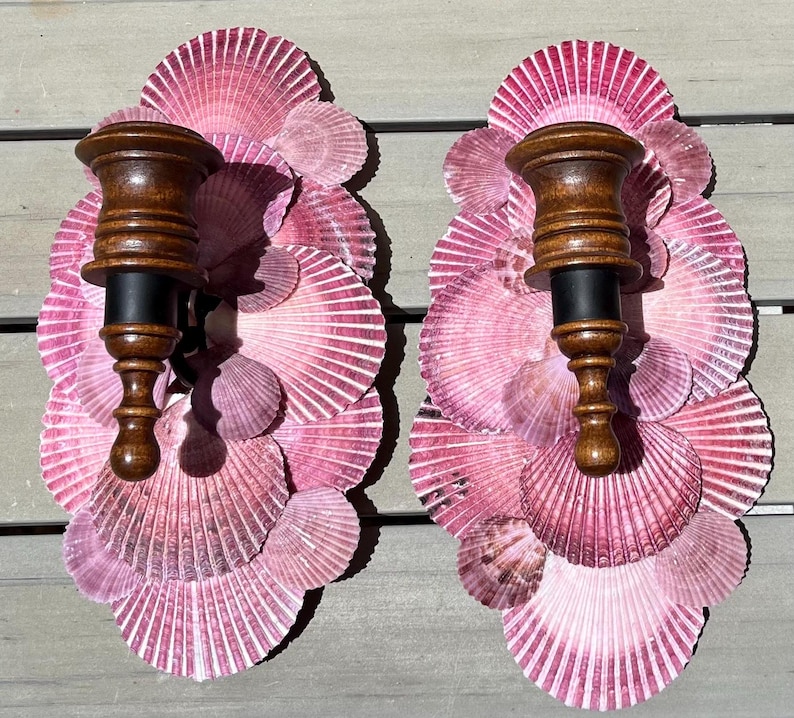 Scallop Shell Pinks Candle Sconces With Pink Tulip Swirled Glass ...