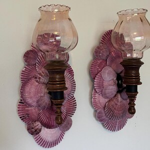 Scallop Shell Pinks Candle Sconces With Pink Tulip Swirled Glass ...