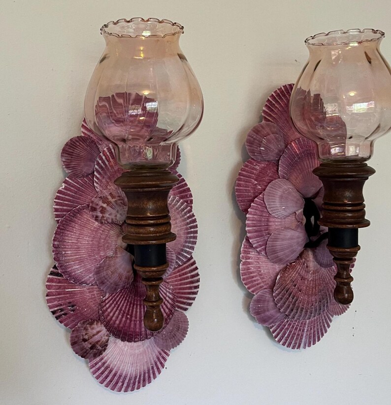 Scallop Shell Pinks Candle Sconces With Pink Tulip Swirled Glass ...