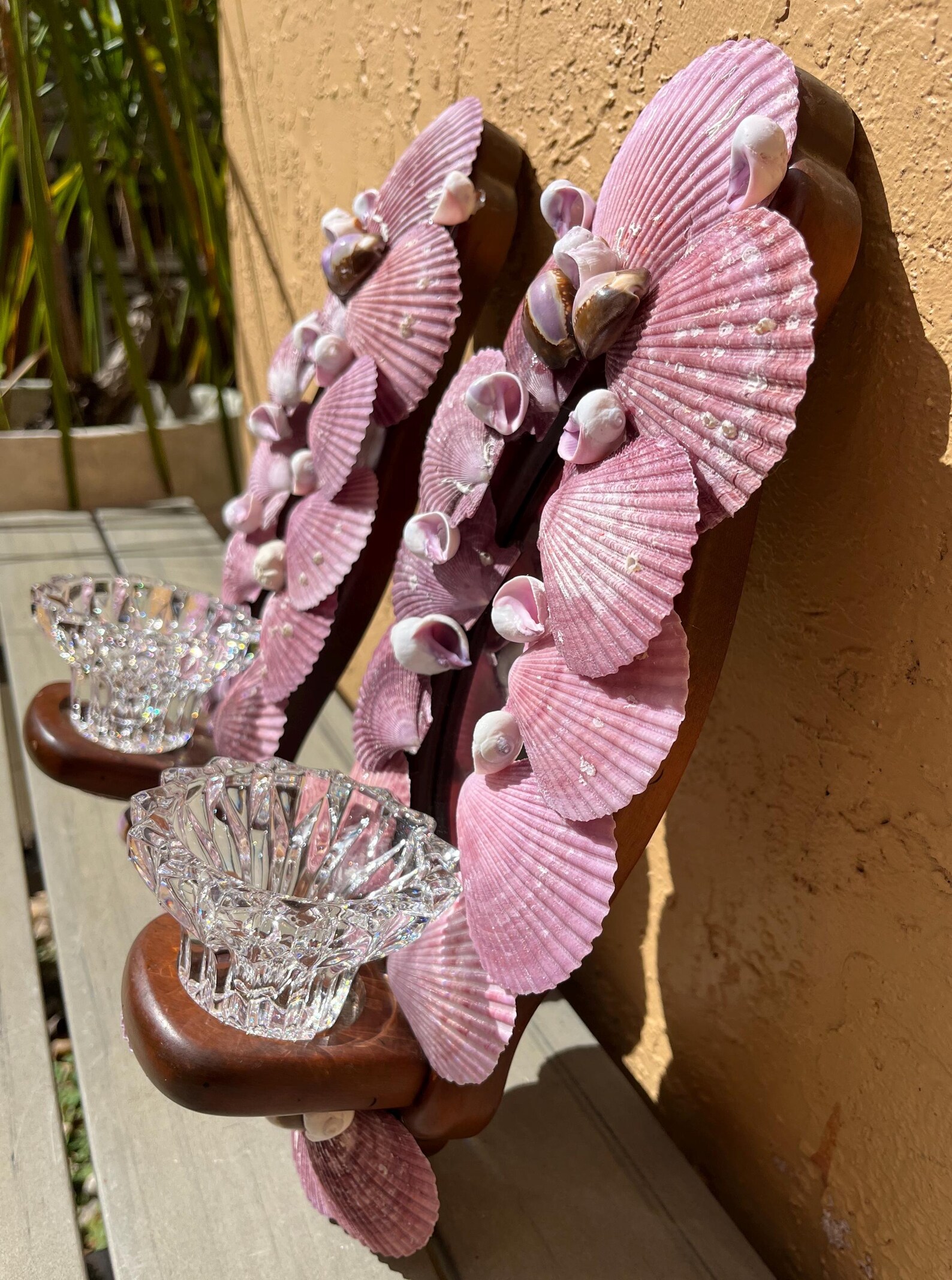 Purple Haze Scallop Shell Crystal Candle Sconces Pair Vintage Mirror ...