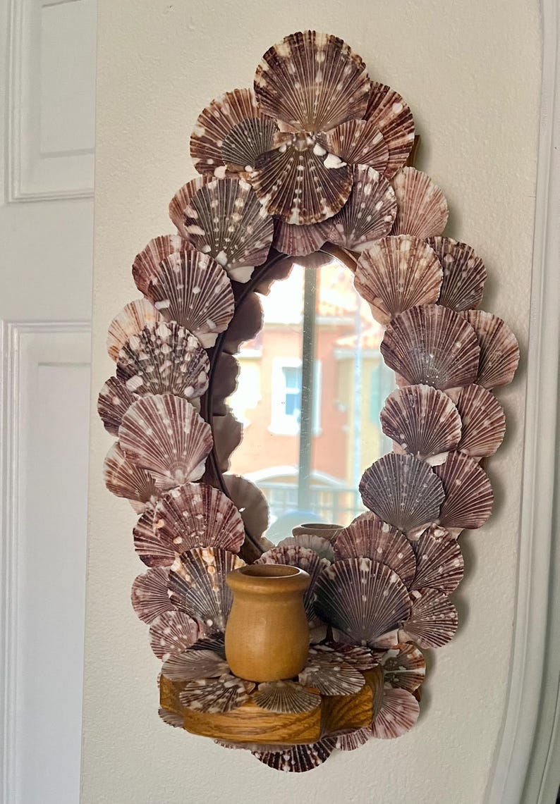 Pixie Scallop Shell Candle Sconces Pair on Vintage Wood - Etsy
