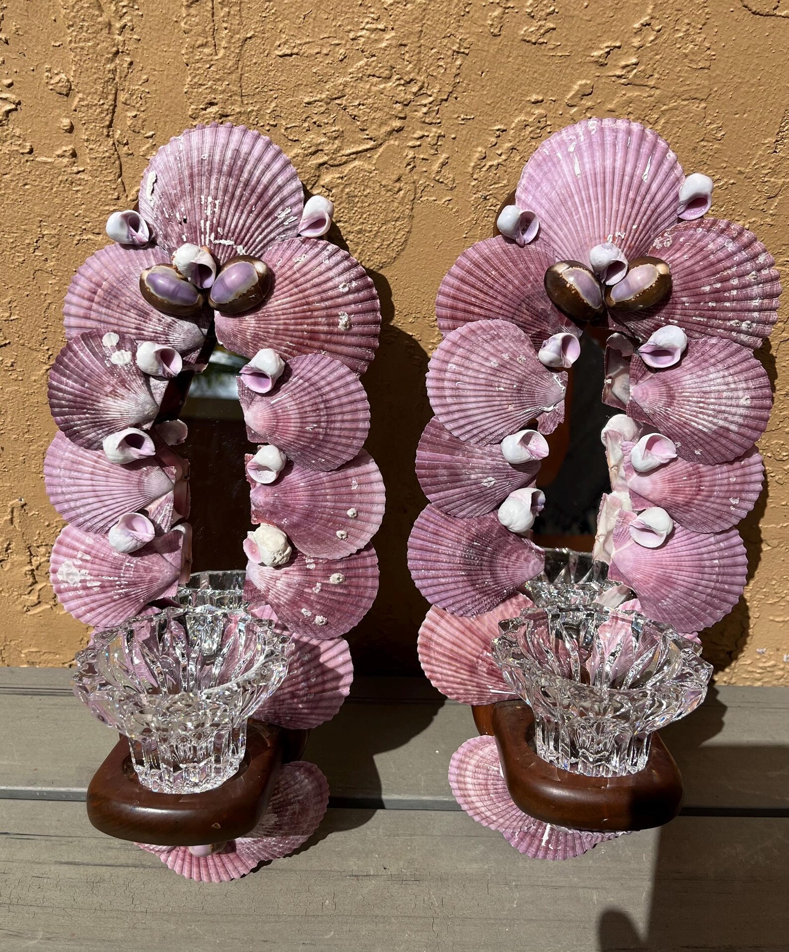 Purple Haze Scallop Shell Crystal Candle Sconces Pair Vintage Mirror ...