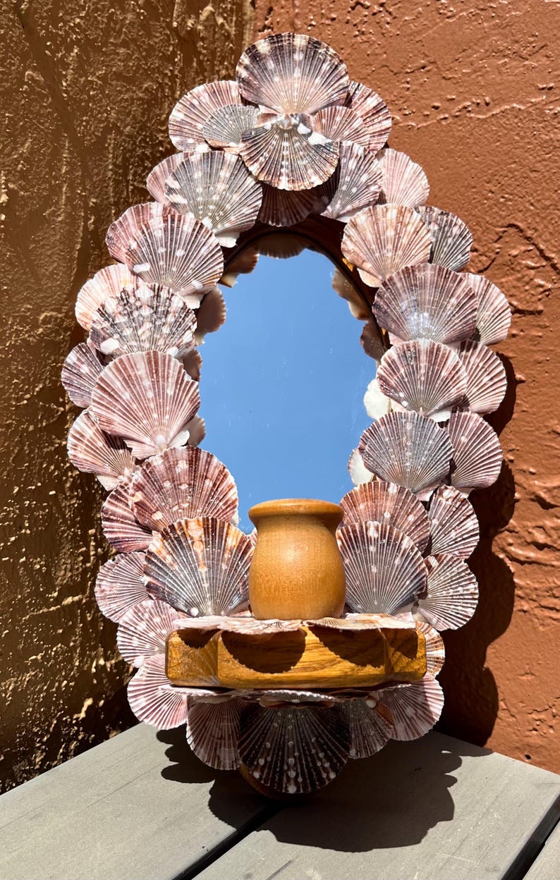 Pixie Scallop Shell Candle Sconces Pair on Vintage Wood - Etsy