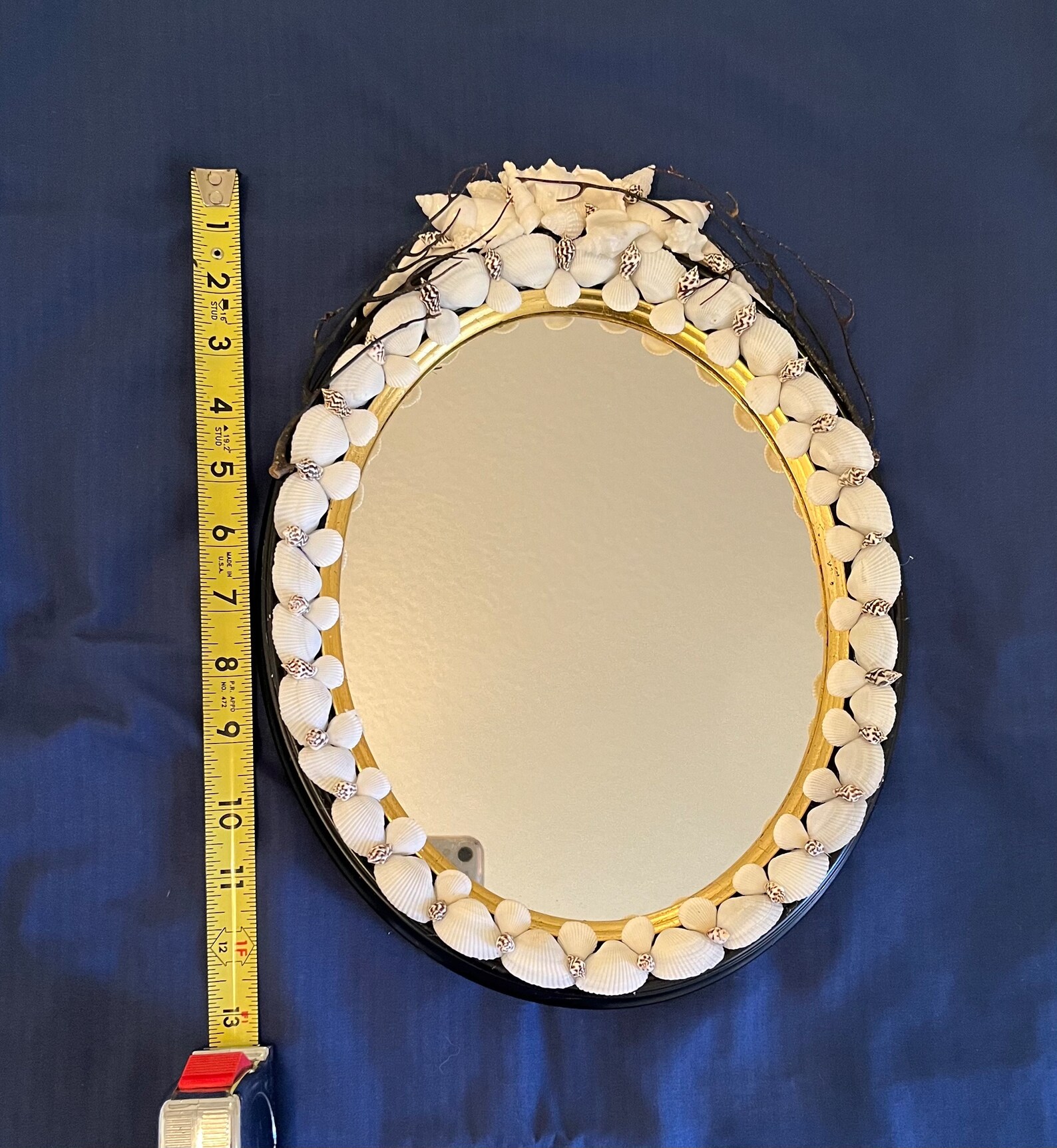 Black Coral Seashell Embellished Black Gilt Trim Oval Mirror - Etsy