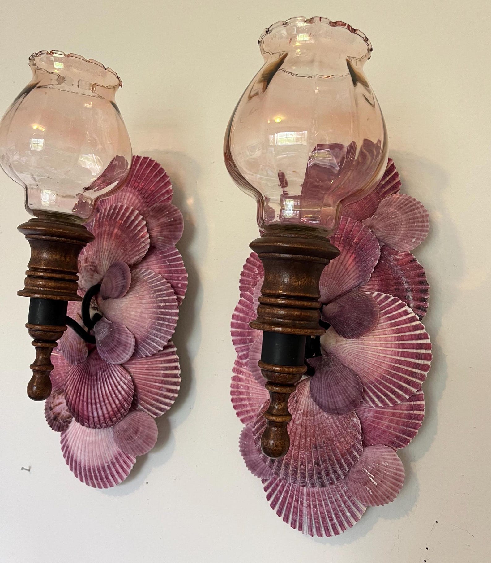 Scallop Shell Pinks Candle Sconces With Pink Tulip Swirled Glass ...